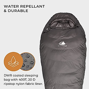 Hyke & Byke Katahdin 0°F Cold Weather Mummy Hiking & Backpacking Sleeping Bag - Synthetic 625 FP 4 Season Sleeping Bags for Adults - Ultralight Includes Compression Stuff Sack (Charcoal Gray, Long)