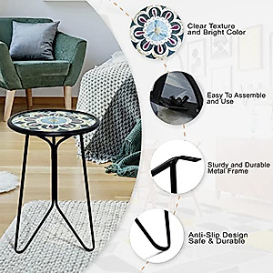 LIFFY Outdoor Side Tables, 12" Weather Resistant Metal & Glass Patio Accent Side Table, Indoor Small Round Home Decorative End Table, Plant Stands Table Outside, for Yard Balcony Garden Bedside