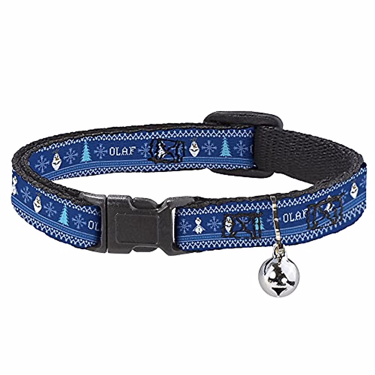 Buckle-Down Breakaway Cat Collar - Olaf/Snowflakes Stitch Blues/White - 1/2" Wide - Fits 8-12" Neck - Medium