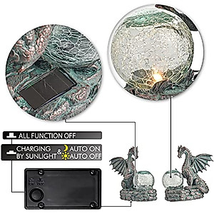 TERESA'S COLLECTIONS Garden Sculptures & Statues, Solar Dragon Outdoor Statues Figurines, Resin Bronze Gothic Decor Lawn Ornaments for Patio Table Deck Balcony Yard Decorations, 8.9 Inch