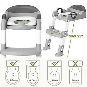 Potty Training Toilet Seat with Step Stool Ladder for Boys and Girls Baby Toddler Kid Children Toilet Training Seat Chair with Handles Padded Seat Non-Slip Wide Step(Gray)