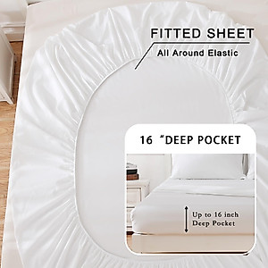 Overket Full Sheet Set Ultra Soft Full Bed Sheets 1800 Series Luxury Cooling Sheets-100% Microfiber-Breathable-Wrinkle Free - Full Size White-4PC