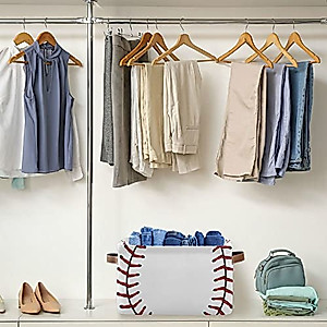 Softball Baseball Nursery Bins Toy Canvas Storage Basket Box Collapsible Clothes Laundry Hamper with Handles for Home Closet Toys Organizer 1 Pcs