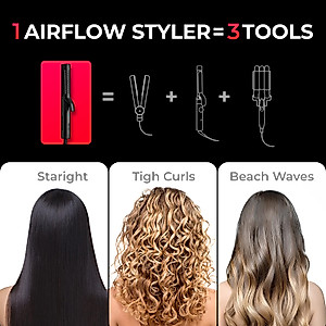 TYMO AIRFLOW Styler Curling Iron - Flat Iron Hair Straightener and Curler 2 in 1, Ionic Ceramic Hair Waver Curing Wand for Short Hair, Lightweight & Dual Voltage for Travel, Anti-Scald, 5 Temps