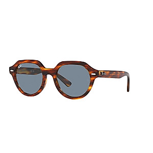 Ray-Ban RB4399 Gina Square Sunglasses, Striped Havana/Blue, 51 mm
