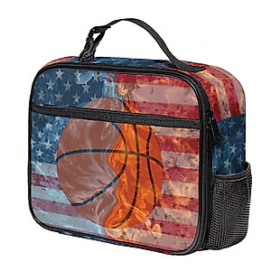Onzhvex Basketball Reusable Lunch Box, Insulated Lunch Bags for Girls Boys Kids, Thermal Tote Bags with Detachable Buckle Leak-proof Cooler Container for Work, Picnic, Outdoor