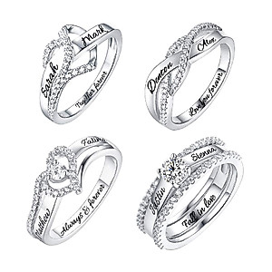 AILIN Personalized Twisted CZ Promise Rings with Name Engraved 925 Sterling Silver Wedding Bands Gift for Women Mother's Day Engagement Jewelry Square Heart Shape