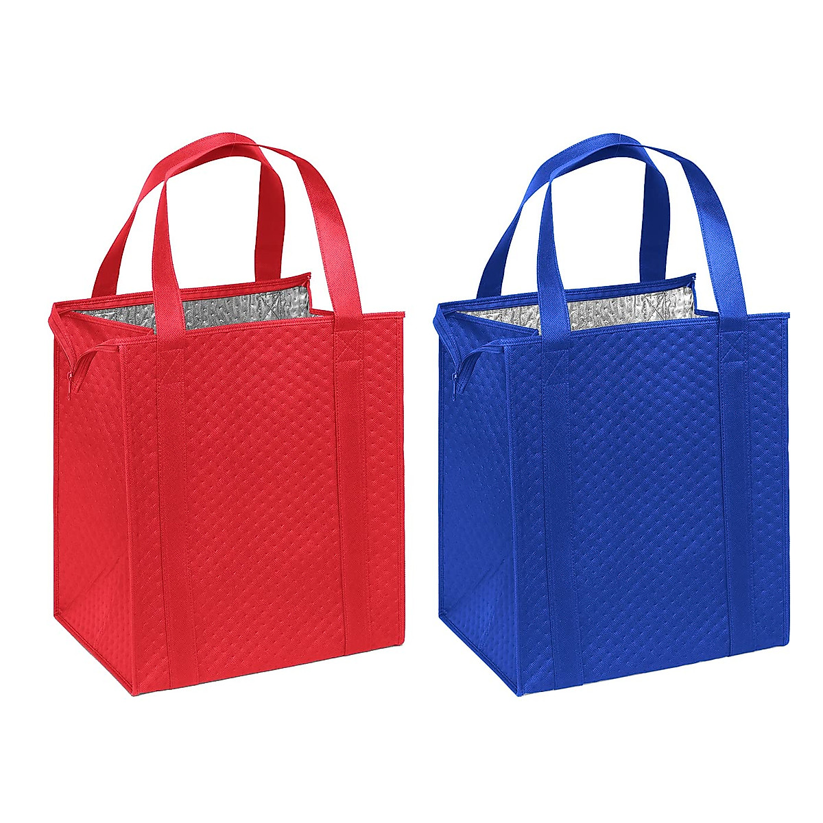 Hannah Large Capacity Heavy Duty Insulated Smart Shopping Bag - Strong Reusable Grocery Tote (2 Pack, Red & Blue)