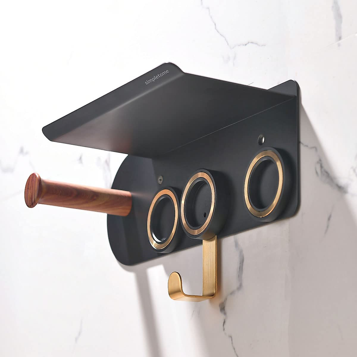 simpletome 2 in 1 Wall Mount Organizer for Dyson Supersonic Hair Dryer with Storage Rack (Black)