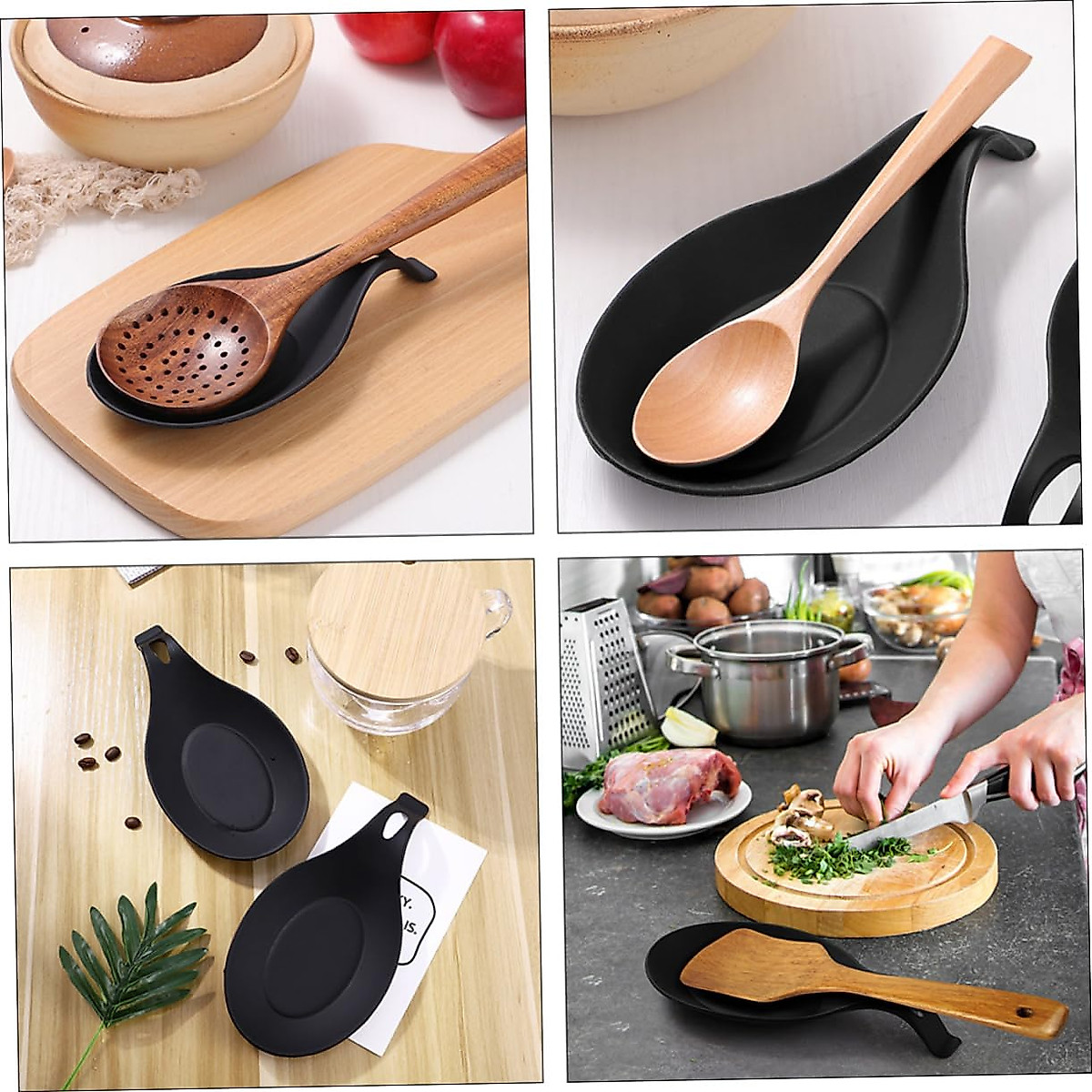 Angoily 12 Pcs Spoon Mat Black Spoon Rest Hot Pads Spoon Holder Rest Cooking Spoon Chopstick Rests Tea Spoons Buffet Spoon Rest Silicone Hot Pad Pot Silicone Spoon Tableware