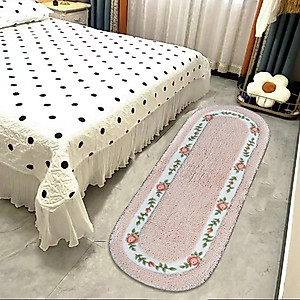 Pink Rose Rug Romantic Rose Flower Rug Shaggy Area Rugs Farmhouse Runner Rug Shaggy Floral Mat Modern Carpet Washable Floor Mats for Bedroom/Living Room/Bathroom/Laundry Room/Hallway