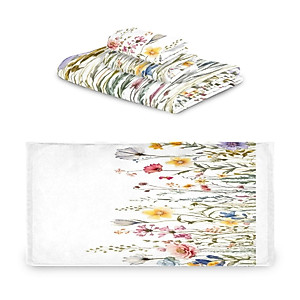 Flradish Watercolor Flowers Butterflies Towels 3 Pack Bath Towels for Bathroom Set Soft Cotton Highly Absorbent Lightweight & Quickdry Towel Set 1 Bath Towel,1 Hand Towel,1 Washclothe