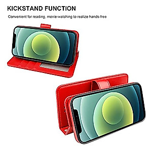 Bocasal Compatible with iPhone 12 & iPhone 12 Pro Wallet Case with Card Holder PU Leather Magnetic Detachable Kickstand Shockproof Wrist Strap Removable Flip Cover 6.1 inch (Red)