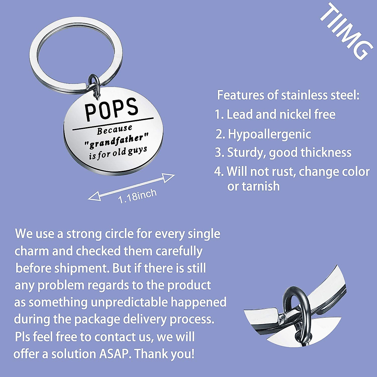 TIIMG Pops Keychain Grandfather Gift Grandpa Birthday Gift Grandfather Gift from Grandkids (Pops old guys)