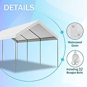 12'x20' Carport Car Replacement Canopy Cover Outdoor for Tent Party Top Garage Shelter Cover with 32 Ball Bungees(Only Cover, Frame Not Included), White