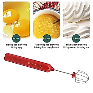 Rosvola Electric Mixer Lightweight Shock Absorption USB Rechargeable Electric Cordless Whisk for Kitchen (Red)