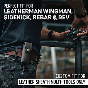 American Bench Craft Leather Multitool Sheath fits Leatherman Wingman, Sidekick, Reber, Rev, Fuse | Riveted Leatherman Case for Belt | Premium Full Grain Leather Sheath/Holster with Brass Snap - Black
