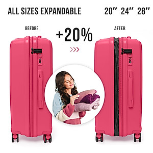 Feelway Travel 3-Piece Hard Side Luggage Set Durable, Expandable Design with 360° Double Spinner Wheels, TSA Lock, Telescopic Handle, Secure Zipper (Pink, Set of 3 (20", 24", 28"))