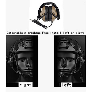 Hdlsina Tactical Shooting Headset + with U94 PTT 2pin with ARC Rail Adapter Noise Reduction & Sound Pickup Ear Protection (Tan)