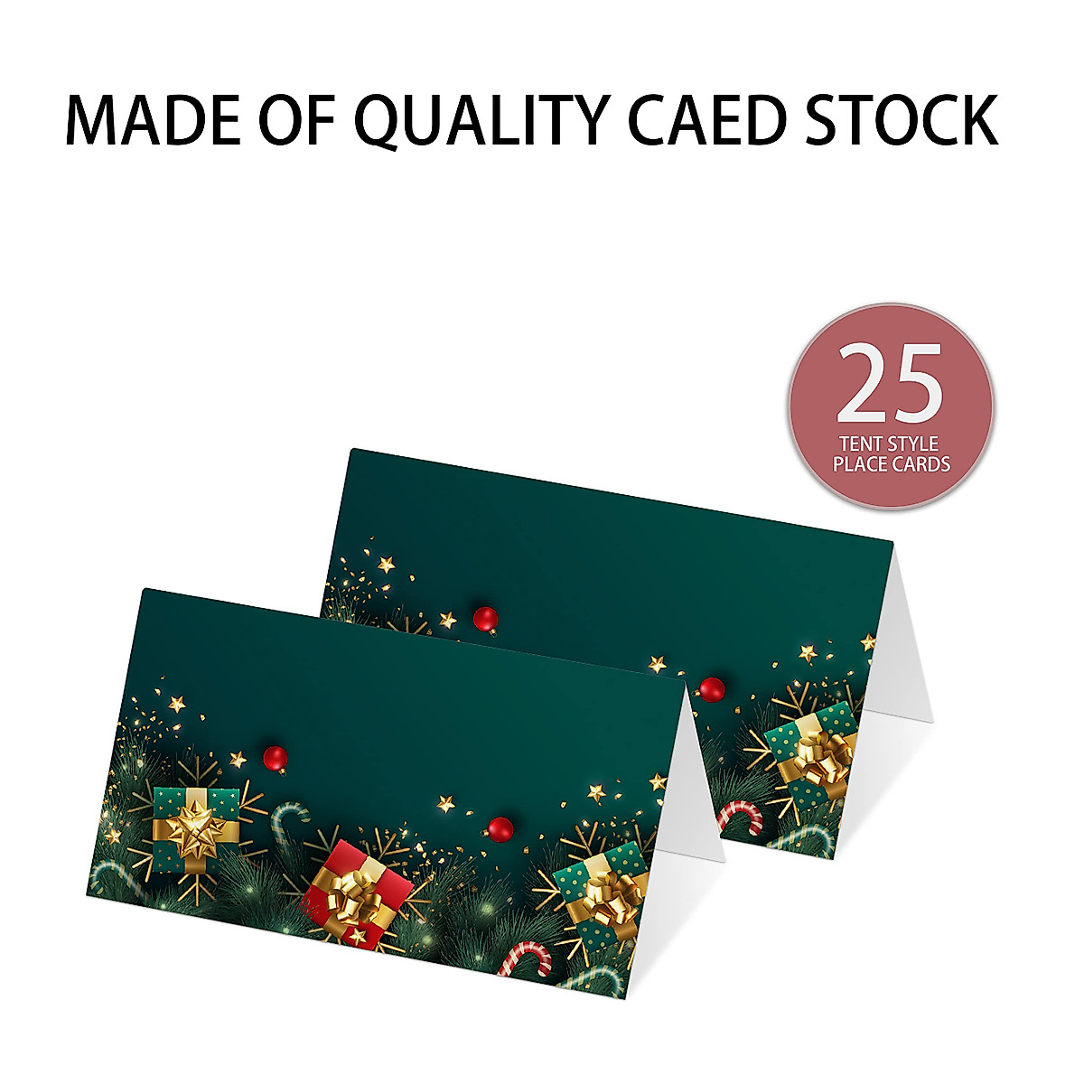 Place Cards for Christmas Party, Editable Name Place Cards, Seating Place Cards for Tables, Tent Style Cards for Wedding, Dinner Party or Any Occasion, Easy Folding, Pack of 25 Escort Cards(A07)