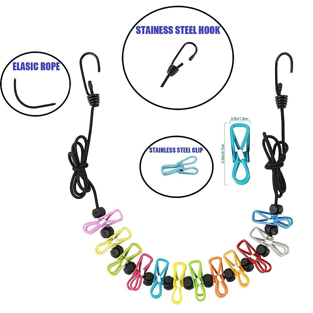 2Pack Retractable Portable Clothesline for Travel，Clothing line with 12 Clothes Clips, for Indoor Laundry Drying line,Outdoor Camping Accessories (2)