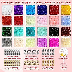 shynek 753 Pieces Glass Beads Bracelet Making Kit, 24 Color Glass Beads for Jewelry Making with Spacer Beads, Bail Tube Beads, Charms and Elastic String for Bracelets