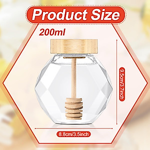 Umigy 2 Pcs 8 oz Glass Honey Dispenser with Wooden Spiral Drip Dipper Clear Hexagon Shape Small Honey Container with Dipper and Lid for Home Storage Syrup Kitchen
