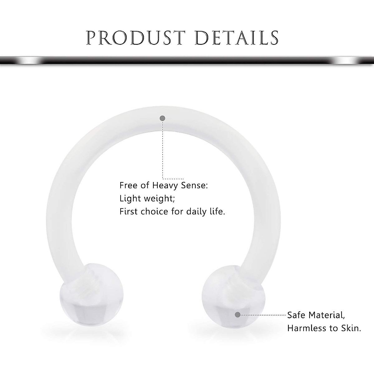 Hoeudjo 16G Surgical Steel Lip Rings Clear Diamond CZ Labret Studs Tragus Horseshoe Ring Helix Hoop Earring Body Jewelry Piercing Retainer for Women Men Rainbow