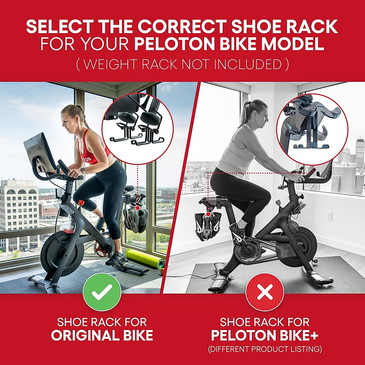 Metal Shoe Rack for Peloton Bike, Does NOT Fit Bike+, Holds 2 Pairs of Peloton Shoes, Space-Saving Shoe Hanger and Shoe Holder, Perfect Accessories for the Original Peloton Bike Rides (2-pack)