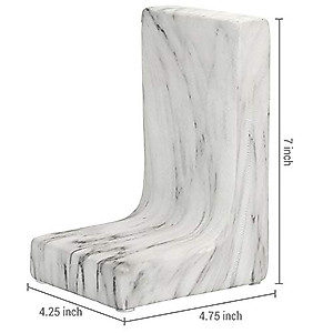 MyGift Marble Style White Ceramic L Shaped Decorative Bookends for Heavy Books Textbook Holders, 1 Pair