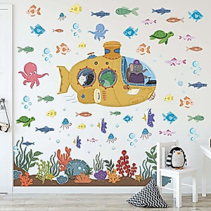 Ocean Wall Decals 70 PCS Under The Sea Wall Stickers, Sea Turtle Fish Octopus Decor Stickers Sea Life Art Decorations for Bathroom Kids Bedroom Nursery