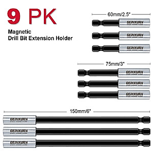Geinxurn 9Pc Cr-V Screwdriver Bit Holders, Extension Socket Drill Bit Magnetic Holder Hex Shank Quick-Change Drill Bit Guide (2.5”3”6”)