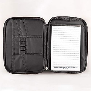 Christian Art Gifts Faux Leather Bible Cover for Men and Women | Ichthus Jesus Fish Emblem Zippered Two-Fold Organizer Case for Bible or Book w/Handle