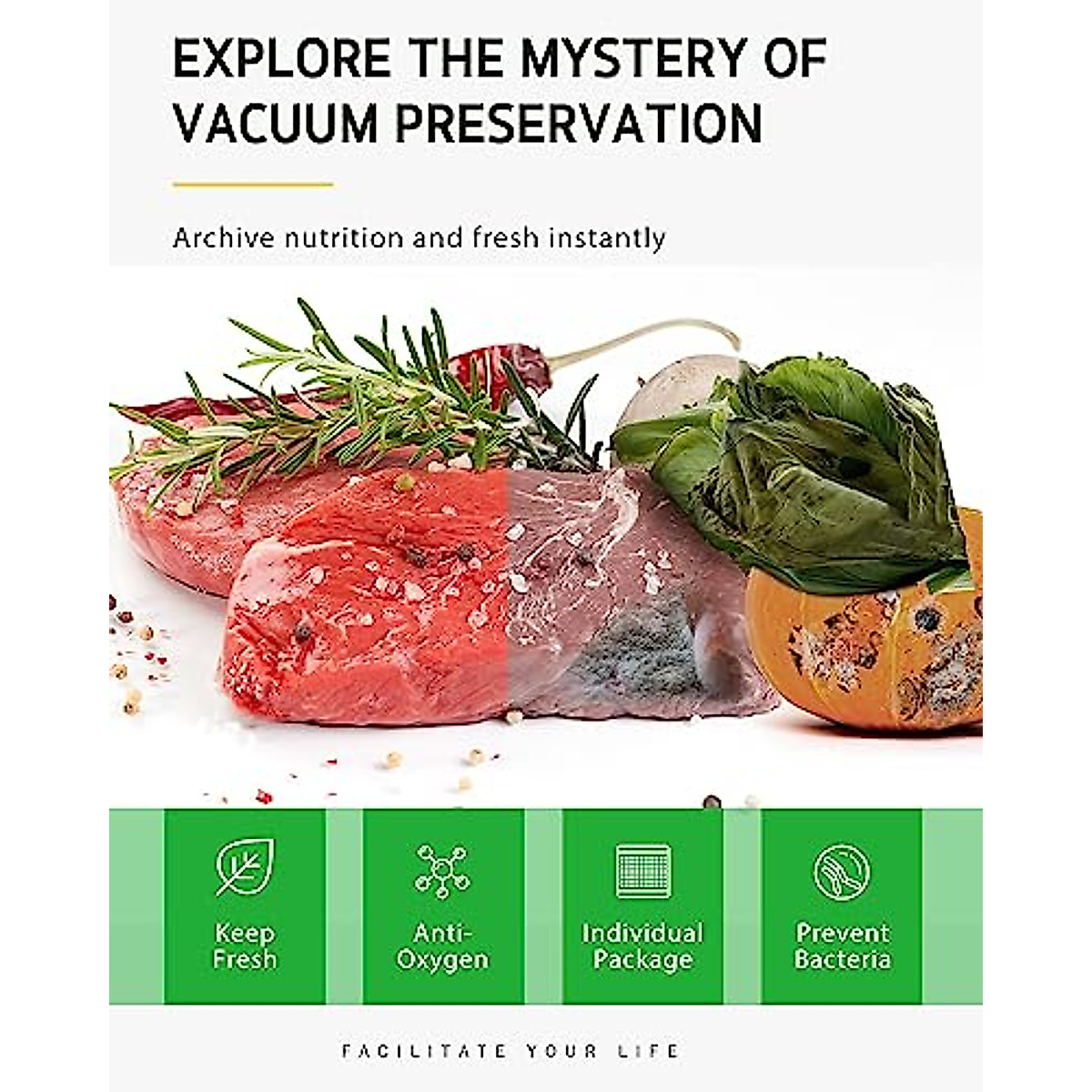 Syntus Vacuum Sealer Bags for Food,3 Rolls 11" x 20' Commercial Grade Bag Rolls, Food Vac Bags for Storage, Meal Prep or Sous Vide