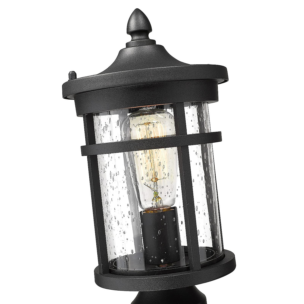 Diyel Outdoor Post Light Fixture, 13.8" Exterior Pillar Lantern with Black Finish and Seeded Glass, Exterior Post Lamp, RZ002-P BK