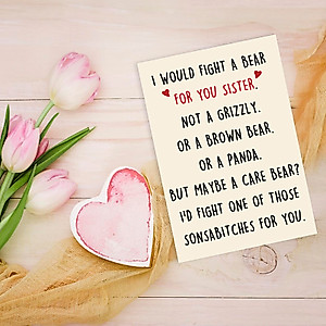 Londue Funny Birthday Card for Sister, Graduation Gifts for Sister from Mom Dad Friend Brother Sibling, Sister Card-I Would Fight A Bear for You Sister