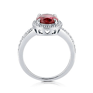 BERRICLE Sterling Silver Halo Wedding Engagement Rings Simulated Ruby Oval Cut Cubic Zirconia CZ Ring for Women, Rhodium Plated Size 9