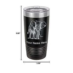 LaserGram 20oz Vacuum Insulated Tumbler Mug, African Elephant, Personalized Engraving Included (Black)