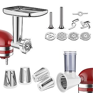 Meat and Food Grinder Attachments for KitchenAid Mixer with Cheese Grater Attachments, Metal Meat Grinder kitchenaid and Slicer Shredder Set for Kitchen aid Accessories and Attachments By KassunKoch