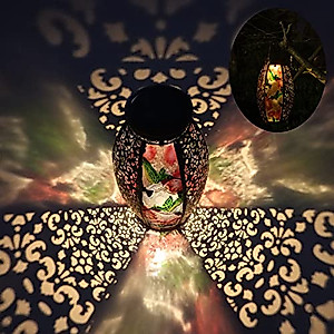 Solar Lanterns Outdoor Light - Solar Powered LED Hummingbird Glass Lights Decorative Waterproof Tabletop Lamp with Hollowed-Out Design for Indoor Yard Table Patio Garden Pathway Holiday