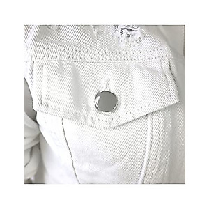 AMEBELLE Jean Jacket for Women Long Puff Sleeve Distressed Crop Denim Jackets Top(0002-White-L)