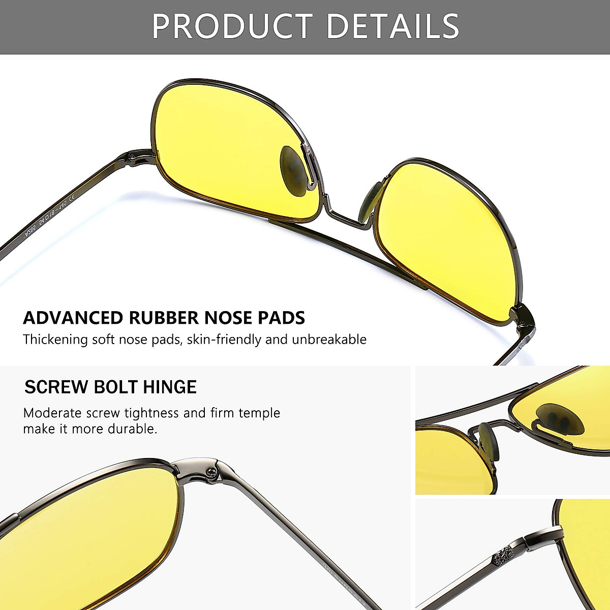 SUNGAIT Men’s Night Vision Driving Glasses Military Style Pilot Aviator eyewear (Night Lens/Gunmetal Frame) A285QKYS