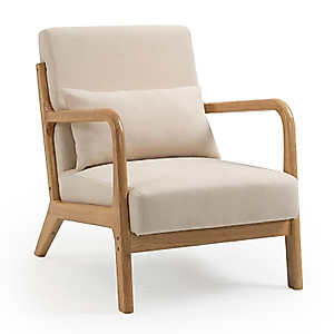 Tiophome Accent Mid-Century Modern Chairs with Pillow Upholstered Lounge Armchair with Solid Wood Frame & Soft Cushion for Living Room, Bedroom, Belcony, Beige