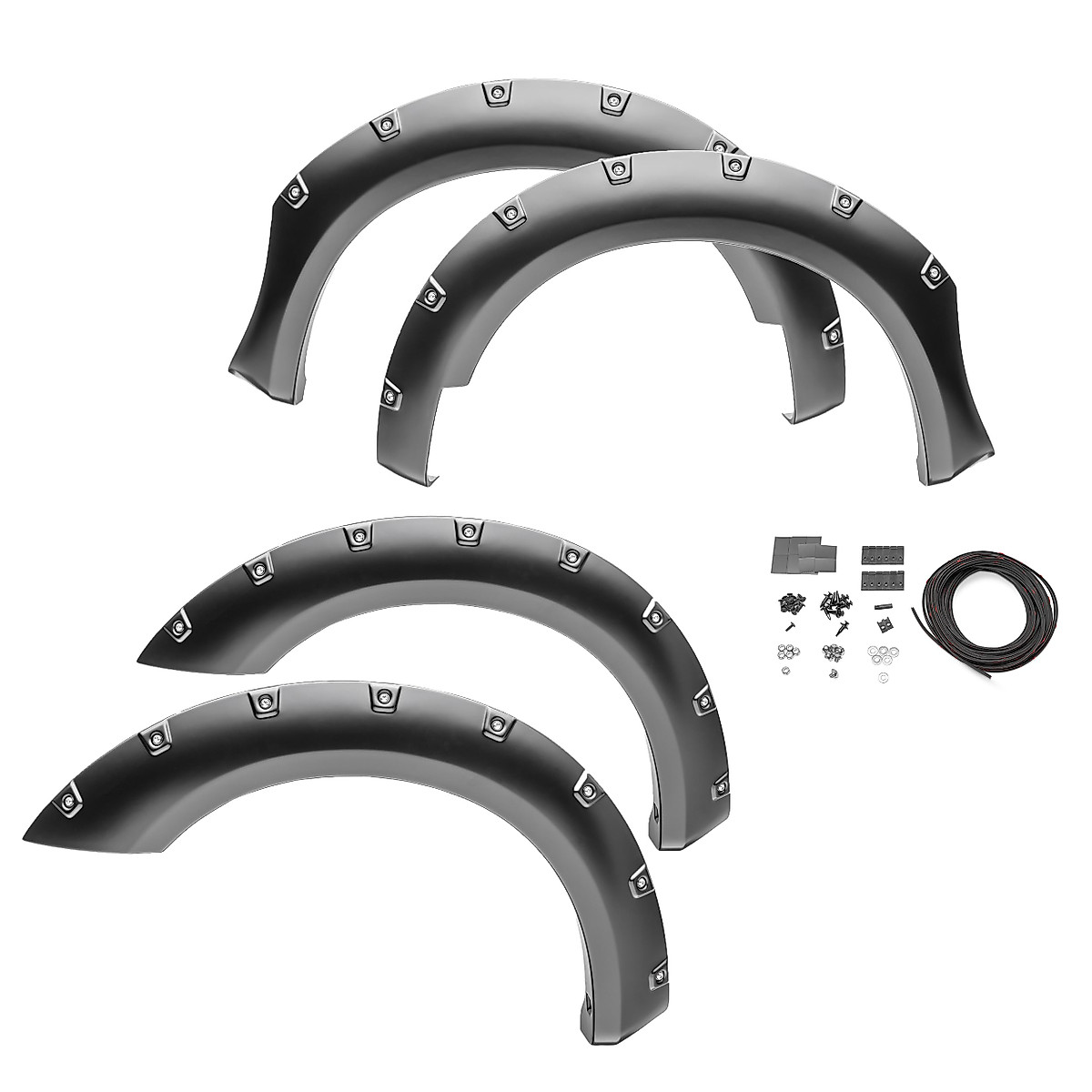 Bushwacker Boss Pocket/Rivet Style Front & Rear Fender Flares | 4-Piece Set, Black, Smooth Finish | 71906-02 | Fits 2006-2020 Nissan Frontier w/ 4.9' Bed, Chrome Bumper Only