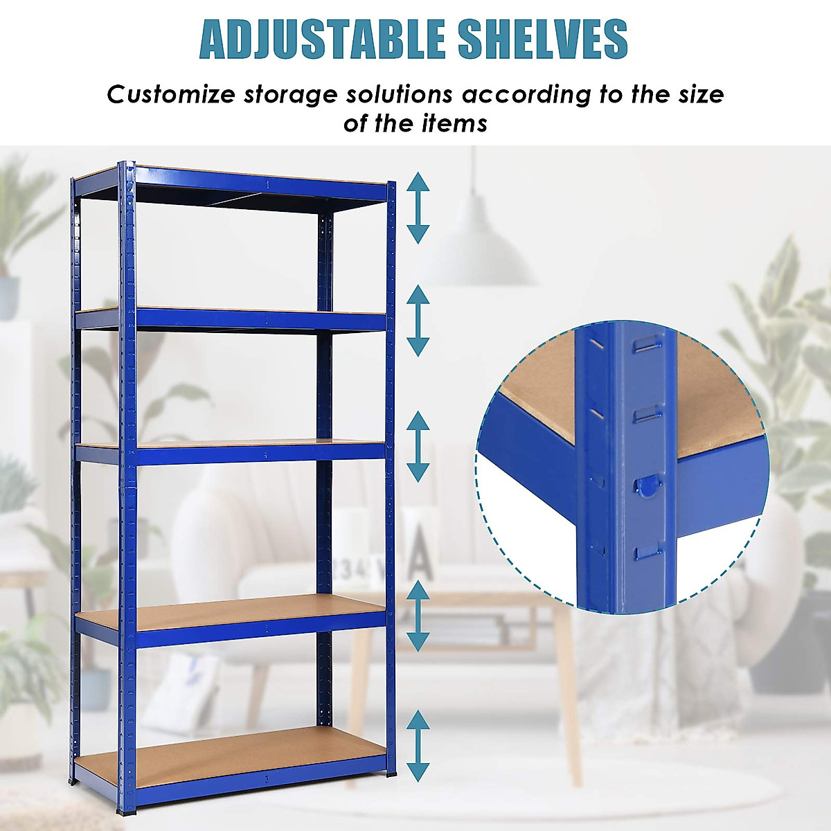 Giantex Storage Rack Shelving Unit Storage Shelf Steel Garage Utility Rack 5-Shelf Adjustable Shelves Heavy Duty Display Stand for Books, Kitchenware, Tools Bolt-Free Assembly 36"x 16"x 72”, Blue