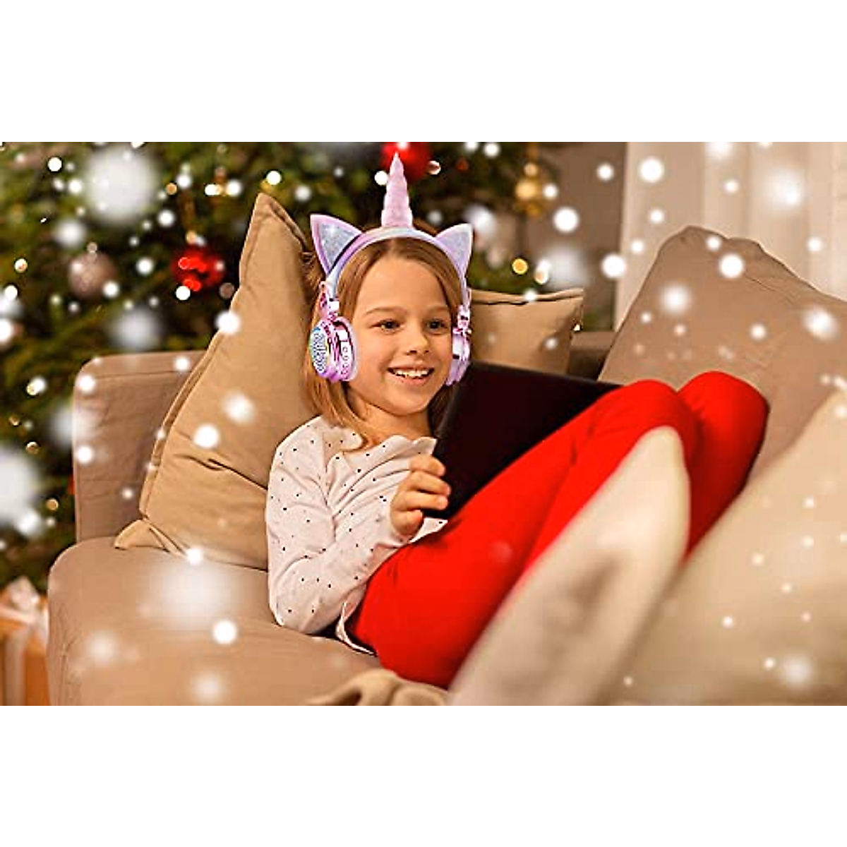 KORABA Kids Wireless Headphones for Girls Children Teens, LED Light Up Bluetooth Unicorn Headphones with Microphone for School/Xmas/Online Study/Unicorn Gifts (Pink Wireless)