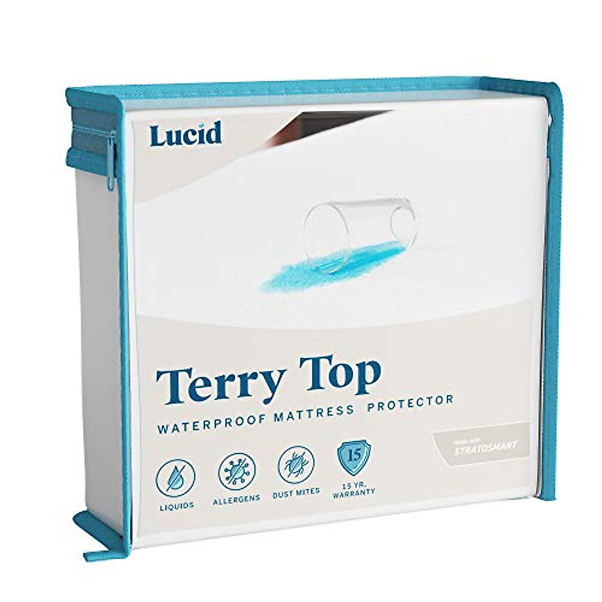 LUCID 3 Inch Bamboo Charcoal Memory Foam Mattress Topper - Queen & Premium Hypoallergenic 100% Waterproof Mattress Protector - Universal Fit, Cotton Terry Top, Queen