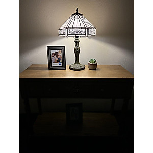 enjoy decor lamps Tiffany Table Lamp White Stained Glass Hexagon LED Bulb Included for Living Room Dining Room Bedroom Bedside 12'W*12" D*19" H