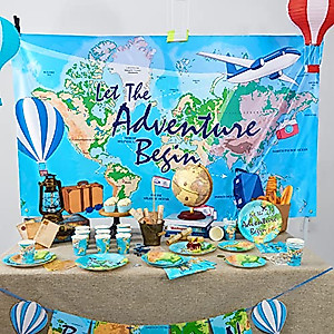 Bon Voyage Birthday Party Backdrop - 73'' X 43'' Travel Themed Party Decorations Supplies Around The World Photo Background Adventure Time Banner for Graduation Baby Shower Going Away