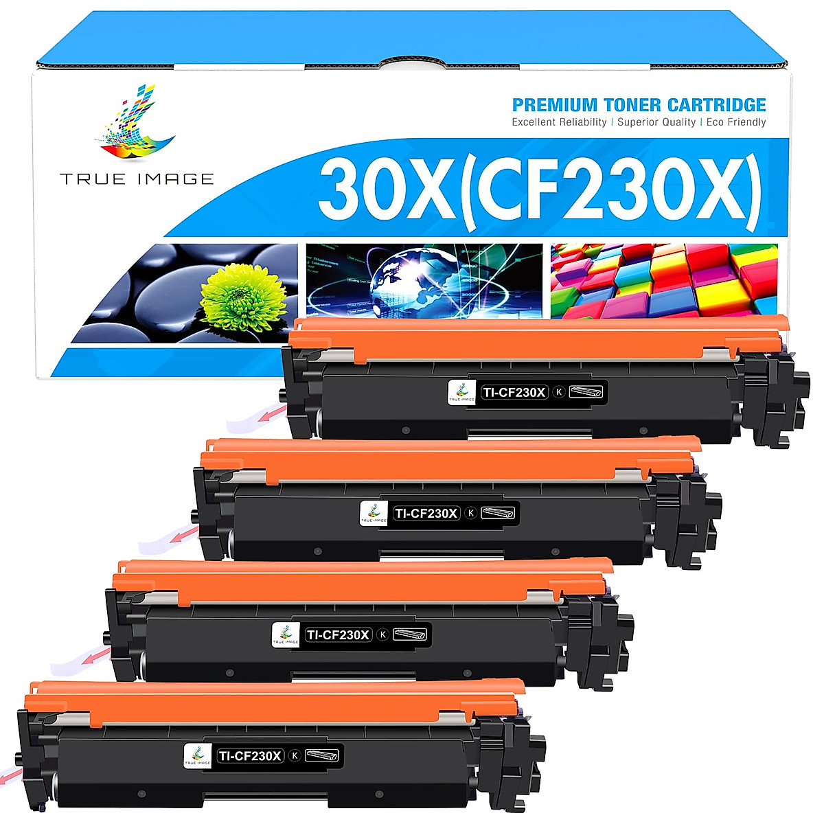 TRUE IMAGE Compatible Toner Cartridge Replacement for HP 30X 30A CF230X CF230A for Pro MFP M227fdw M203dw M227fdn M203dn M227sdn M203d M207 M203 Printer Ink (Black, 4-Pack)